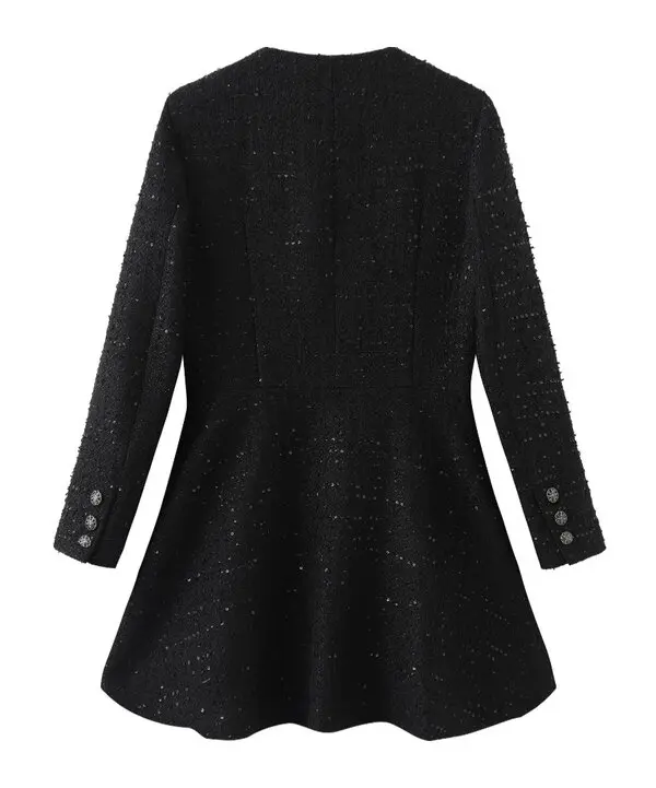 Marissa Chiara Textured Tweed Dress With Button Front And Crew Neckline