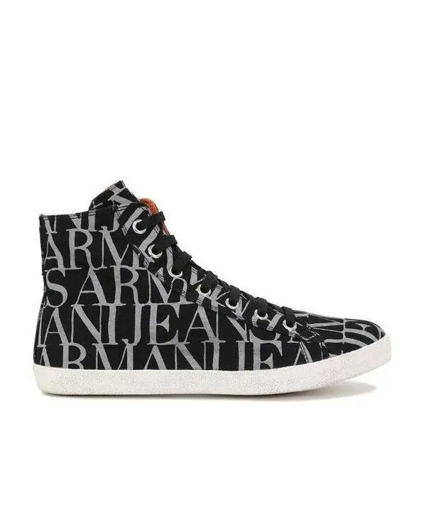 Emporio Armani High-top Sneakers With All-over Logo Print - Black
