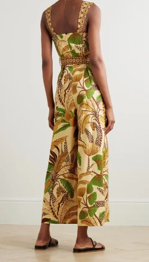 Farm Rio Sleeveless Belted Jumpsuit With Graphic Pattern