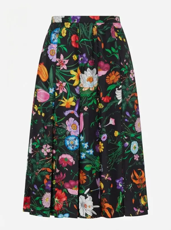 Gucci Floral Print Pleated Midi Skirt