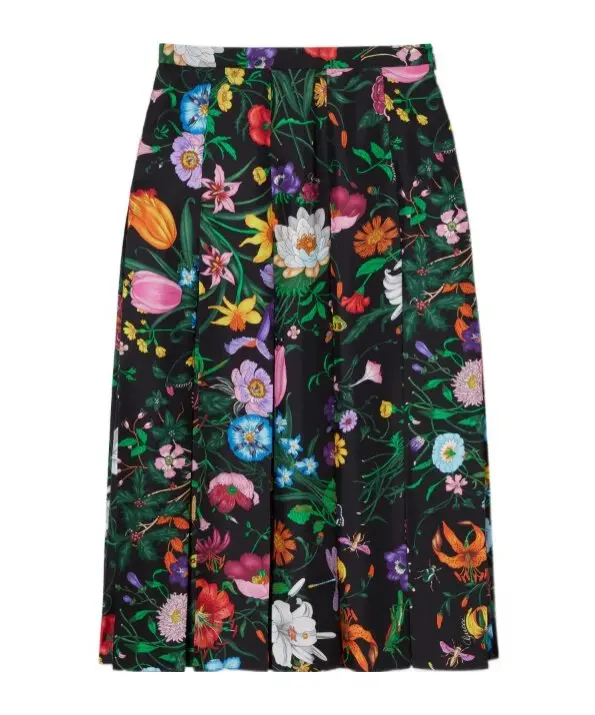 Gucci Floral Print Pleated Midi Skirt - Multicolor