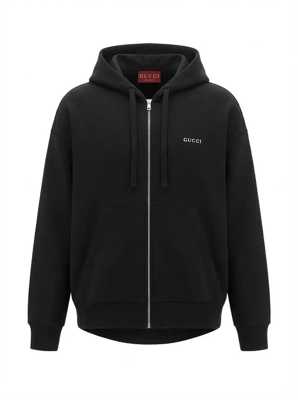 Gucci Logo Detail Zip-up Hoodie - Black