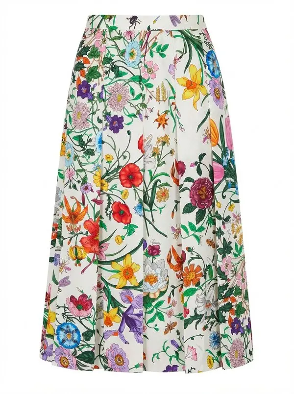 Gucci Pleated Floral Print Midi Skirt