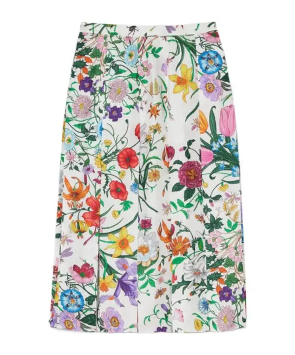 Gucci Pleated Floral Print Midi Skirt - Multicolor