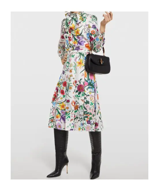 Gucci Pleated Floral Print Midi Skirt