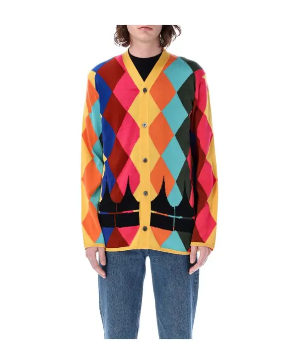 Comme Des Garçons Cardigan With Diamond Print - Multicolor