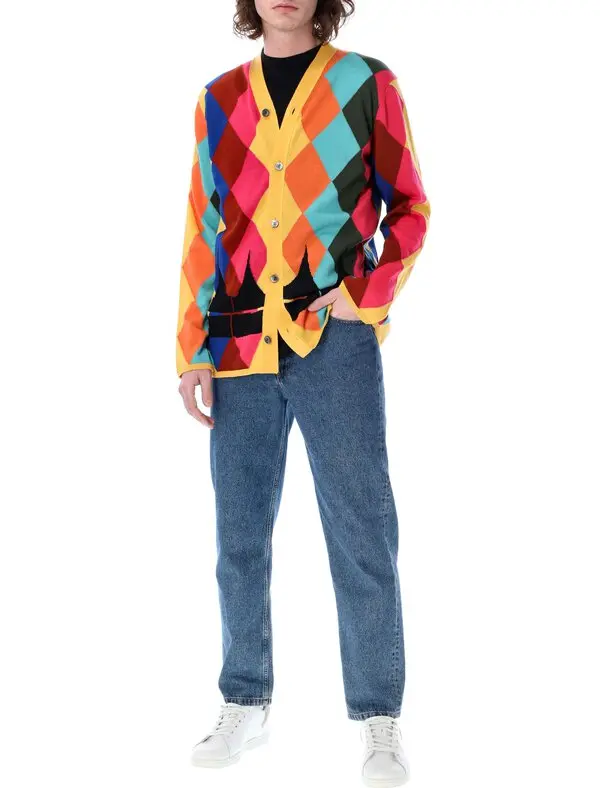 Comme Des Garçons Cardigan With Diamond Print - Multicolor