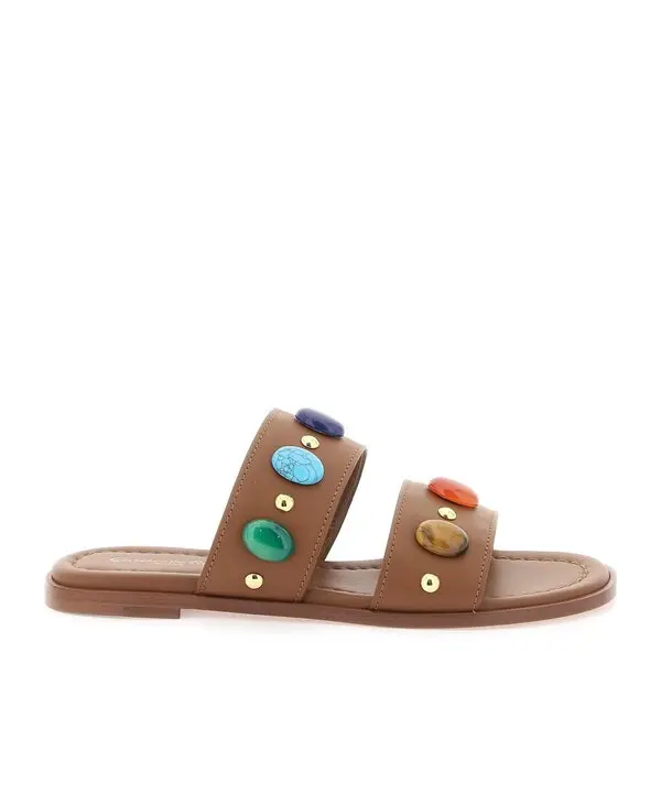 GIANVITO ROSSI Embellished Strap Flat Sandals - Brown