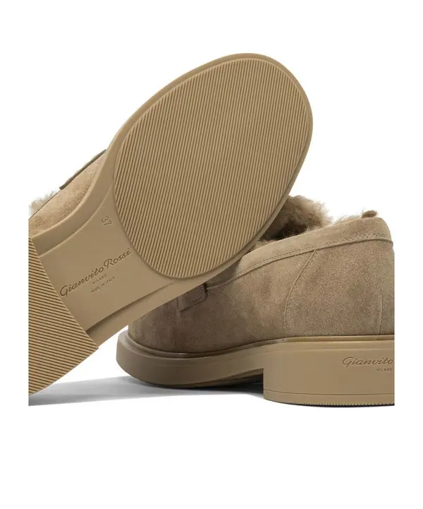 GIANVITO ROSSI Suede Round Toe Loafers - Brown