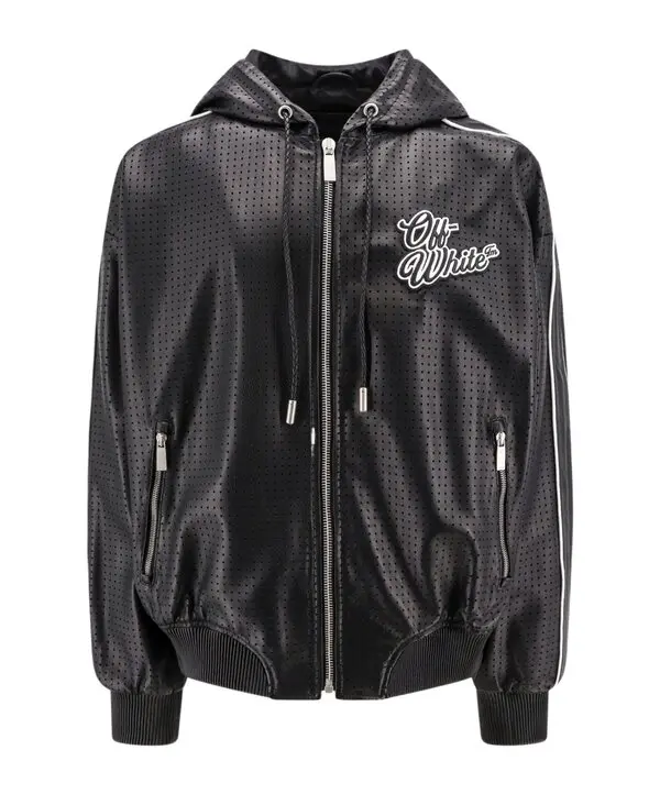 Off-White Logo Patch Zip-up Hooded Jacket - Black