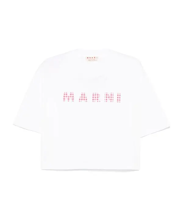 Marni Logo Printed Cropped T-shirt - White