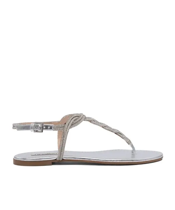 NINALILOU Round Toe Embellished Flat Sandals