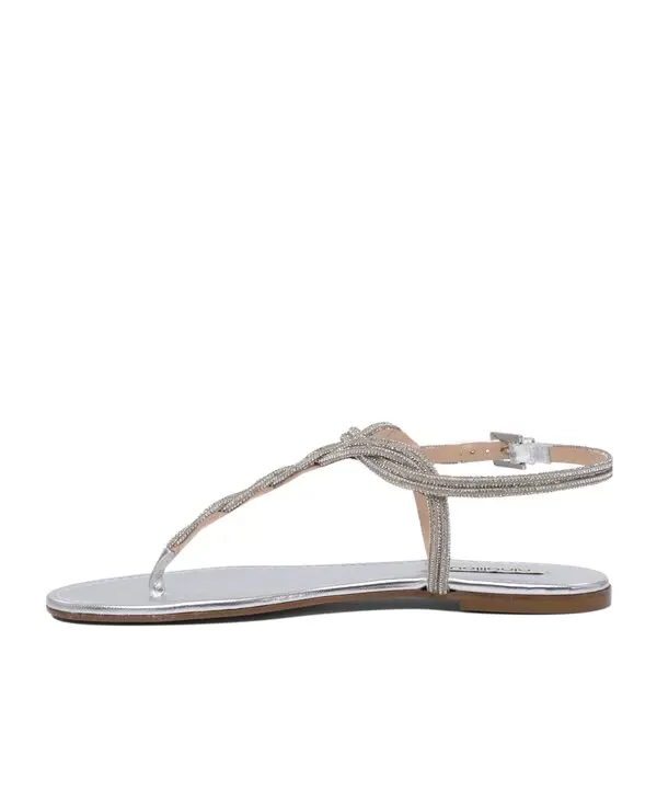 NINALILOU Round Toe Embellished Flat Sandals