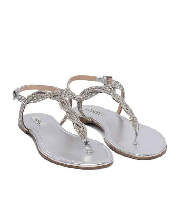 NINALILOU Round Toe Embellished Flat Sandals
