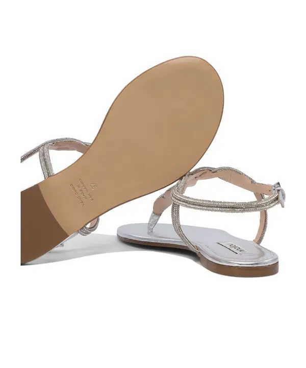 NINALILOU Round Toe Embellished Flat Sandals