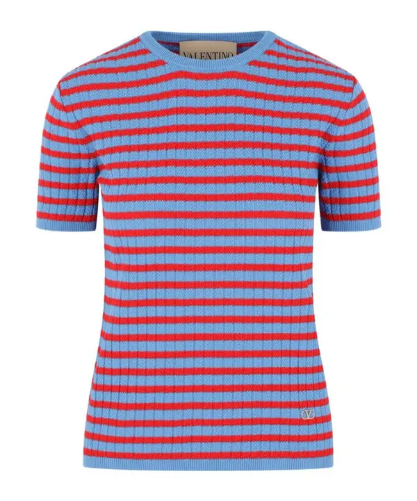 Valentino Garavani Striped Ribbed Crewneck Jumper - Blue