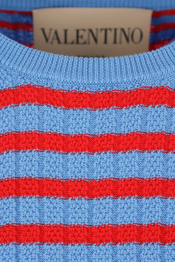 Valentino Garavani Striped Ribbed Crewneck Jumper - Blue