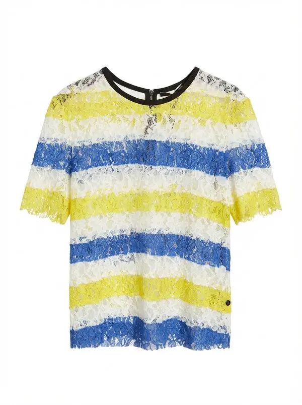 Sportmax Striped Lace Short Sleeve T-shirt - Nude
