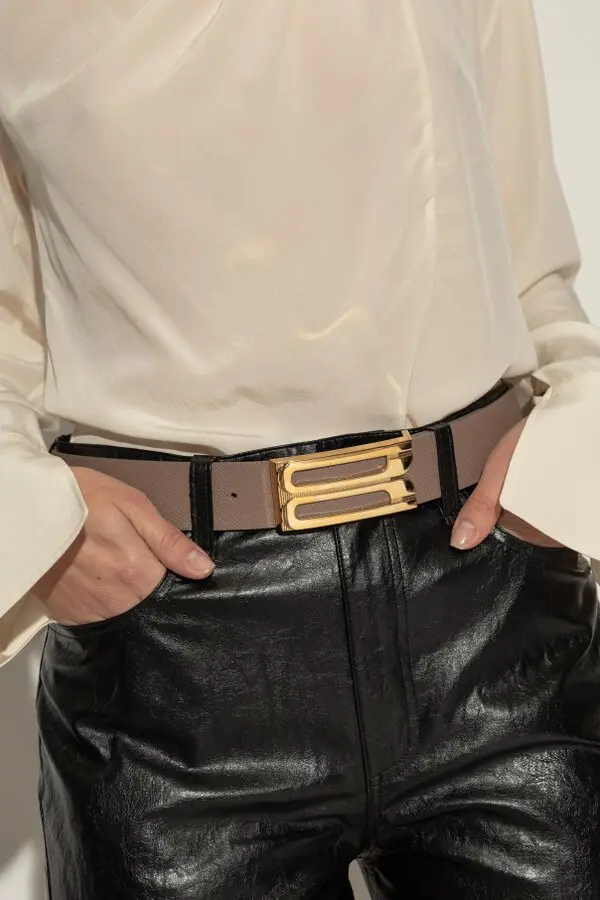 Victoria Beckham Leather Belt With Gold Buckle - Beige