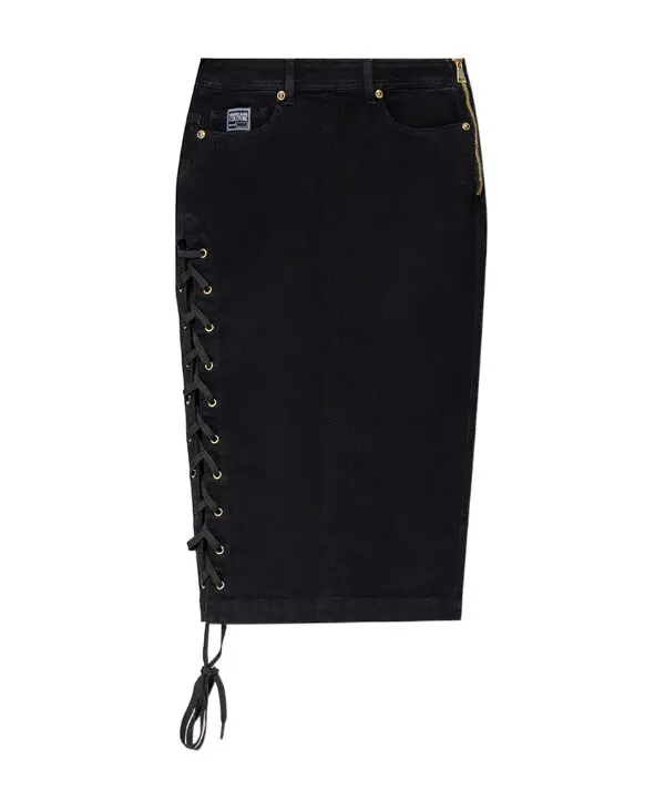 Versace Lace-up Detailed Midi Denim Skirt - Black