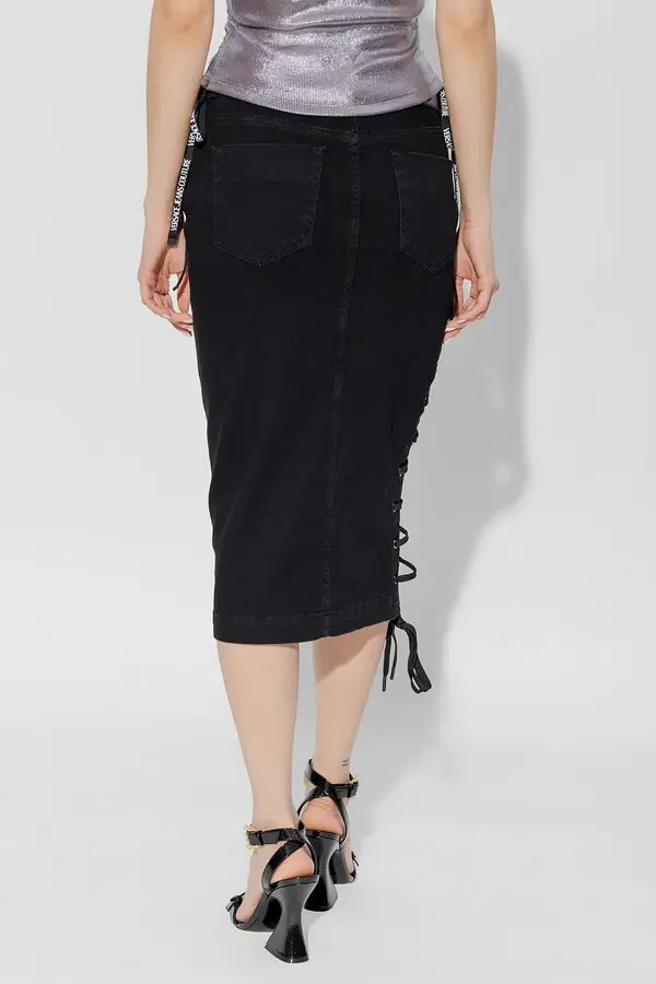 Versace Lace-up Detailed Midi Denim Skirt
