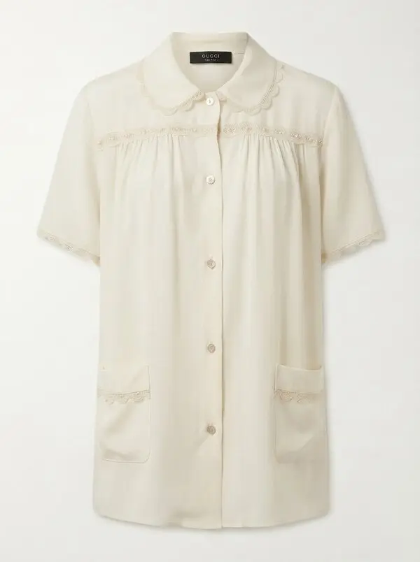 Gucci Silk Crêpe De Chine Shirt With Lace Trim - Ivory