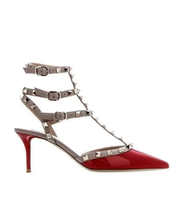 Valentino Garavani Rockstud Caged Pointed Toe Pumps - Red