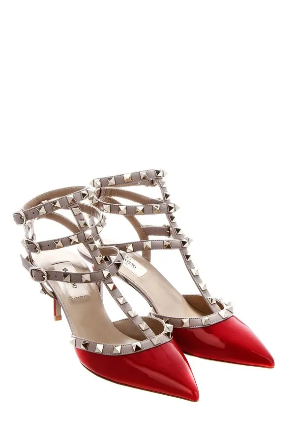 Valentino Garavani Rockstud Caged Pointed Toe Pumps - Red