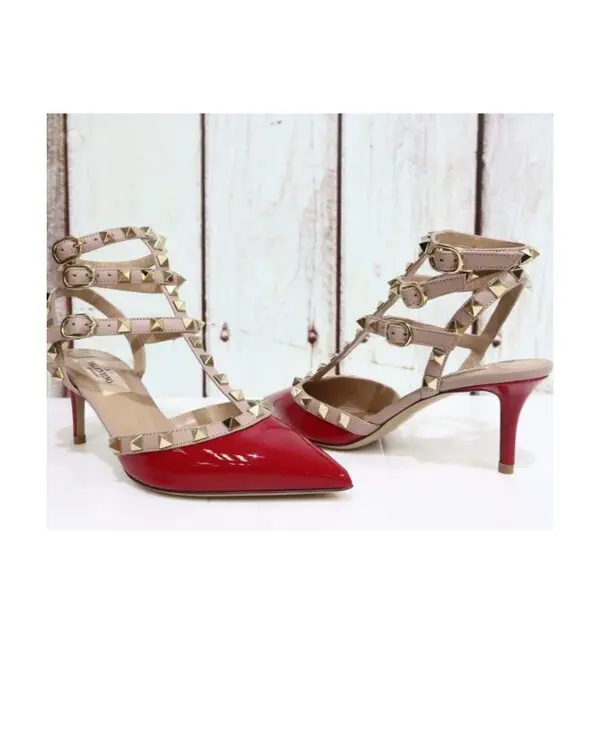 Valentino Garavani Rockstud Caged Pointed Toe Pumps - Red