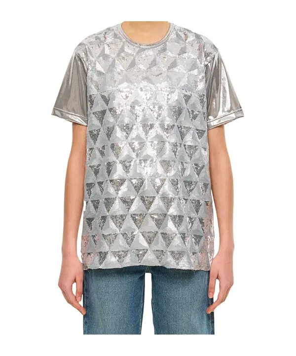 Junya Watanabe Short-sleeve Crewneck T-shirt With Sequined Detailing - Gray