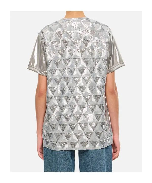 Junya Watanabe Short-sleeve Crewneck T-shirt With Sequined Detailing - Gray