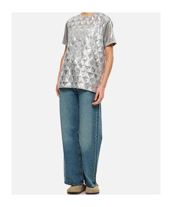 Junya Watanabe Short-sleeve Crewneck T-shirt With Sequined Detailing - Gray