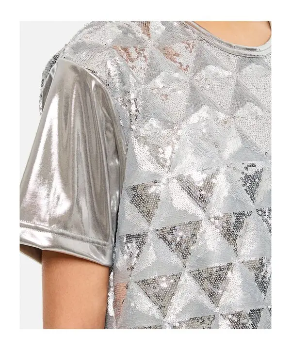 Junya Watanabe Short-sleeve Crewneck T-shirt With Sequined Detailing - Gray