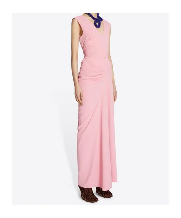 Dries Van Noten Sleeveless Deep V-neck Long Pendant Dress With Rear Knotted Detail