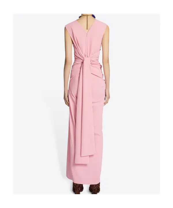 Dries Van Noten Sleeveless Deep V-neck Long Pendant Dress With Rear Knotted Detail