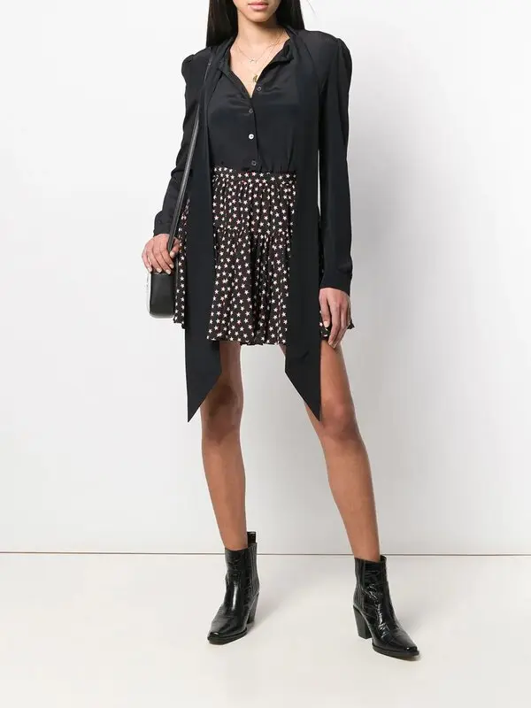 Saint Laurent Gathered Skirt In Crepe De Chine With Star Print