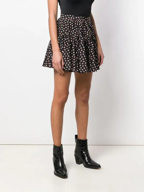 Saint Laurent Gathered Skirt In Crepe De Chine With Star Print
