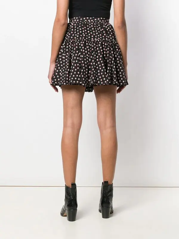 Saint Laurent Gathered Skirt In Crepe De Chine With Star Print
