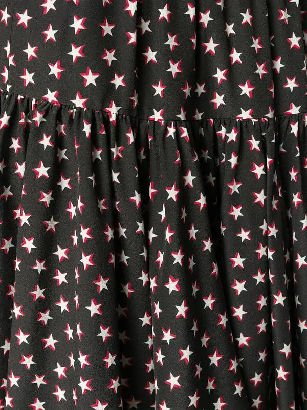 Saint Laurent Gathered Skirt In Crepe De Chine With Star Print