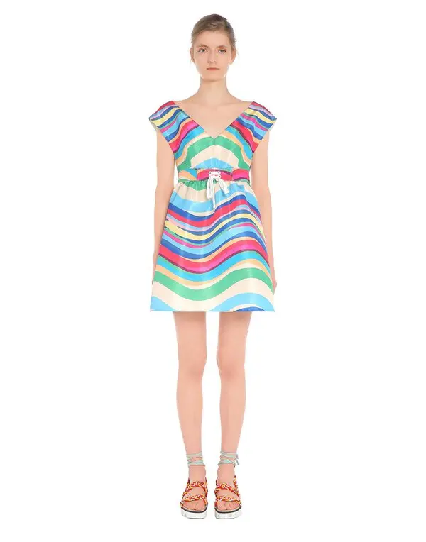Red Valentino Printed Short Sleeve V-neck Dress