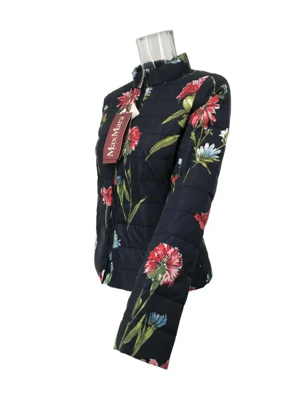 Max Mara Printed Long Sleeve Down Jacket - Black