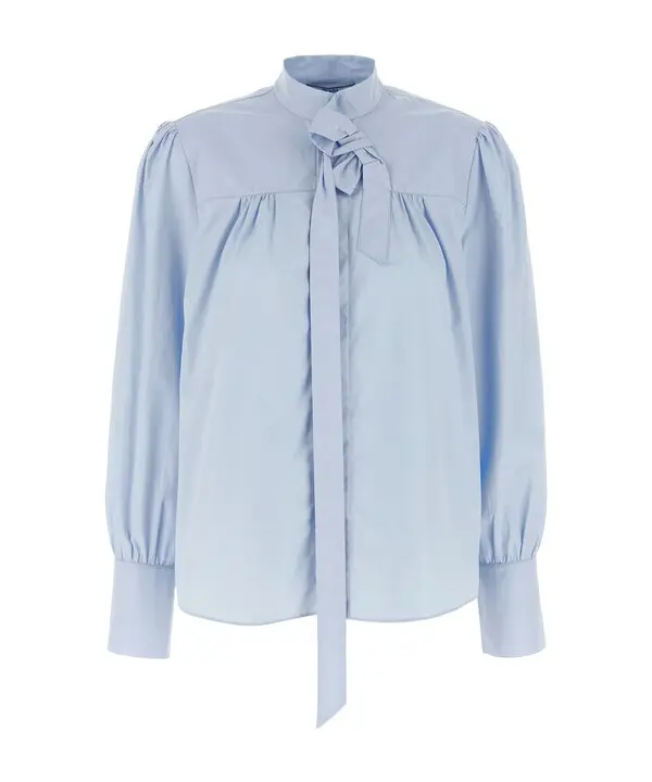 Prada Long Sleeve Shirt With Bow Detail And Ruching - Interstellar Blue