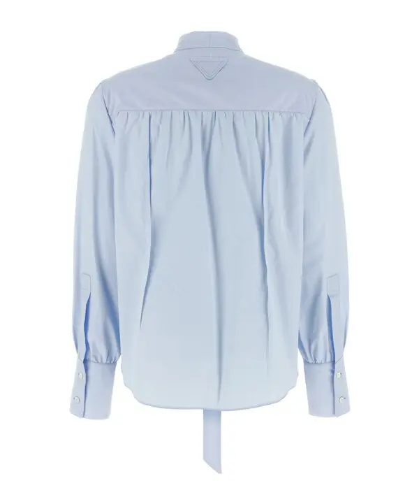 Prada Long Sleeve Shirt With Bow Detail And Ruching - Interstellar Blue