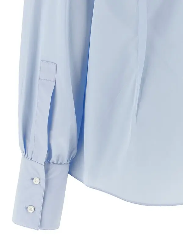 Prada Long Sleeve Shirt With Bow Detail And Ruching - Interstellar Blue