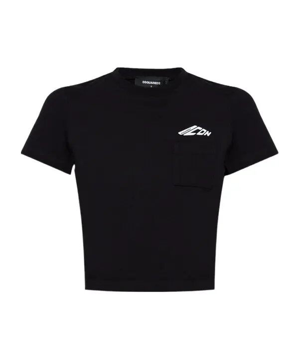 Dsquared2 Cropped Crewneck T-shirt With Pocket Detail - Black