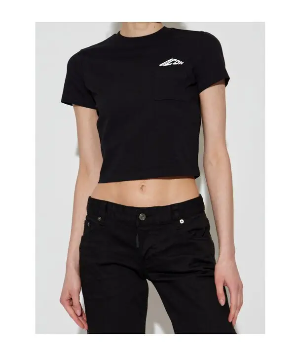 Dsquared2 Cropped Crewneck T-shirt With Pocket Detail - Black