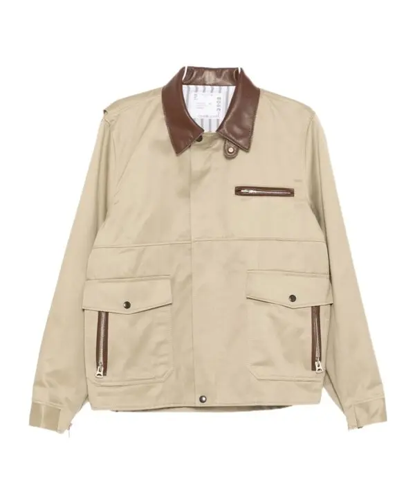 Sacai Chino Blouson Jacket With Leather Collar - No