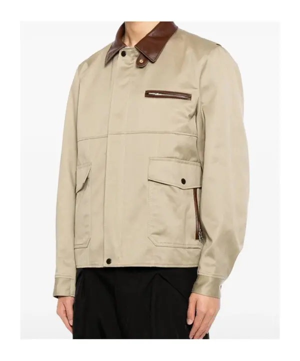Sacai Chino Blouson Jacket With Leather Collar