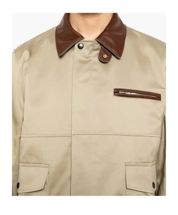 Sacai Chino Blouson Jacket With Leather Collar