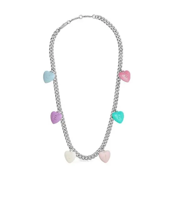 Celine Heart Shaped Pendant Necklace In Plexiglass And Brass With Rhodium Finish - Multicolor